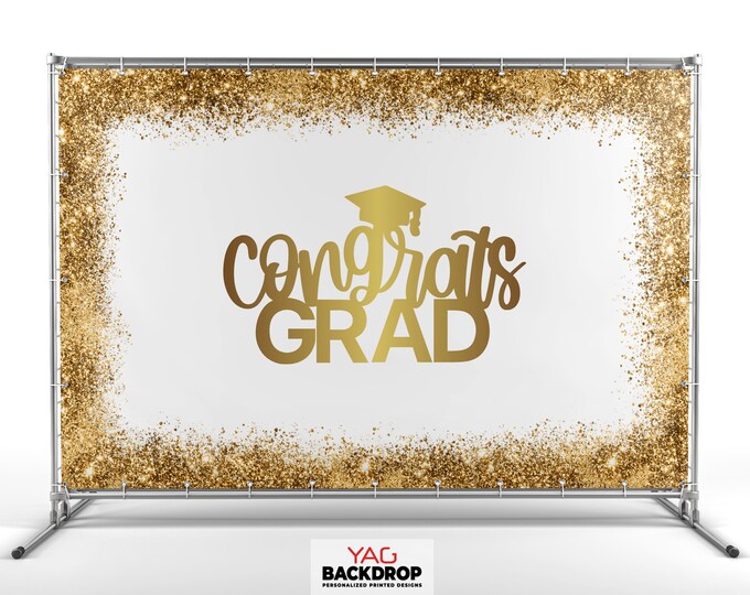 Congratulations Graduation Class of 2022 Backdrop White Gold Background ...