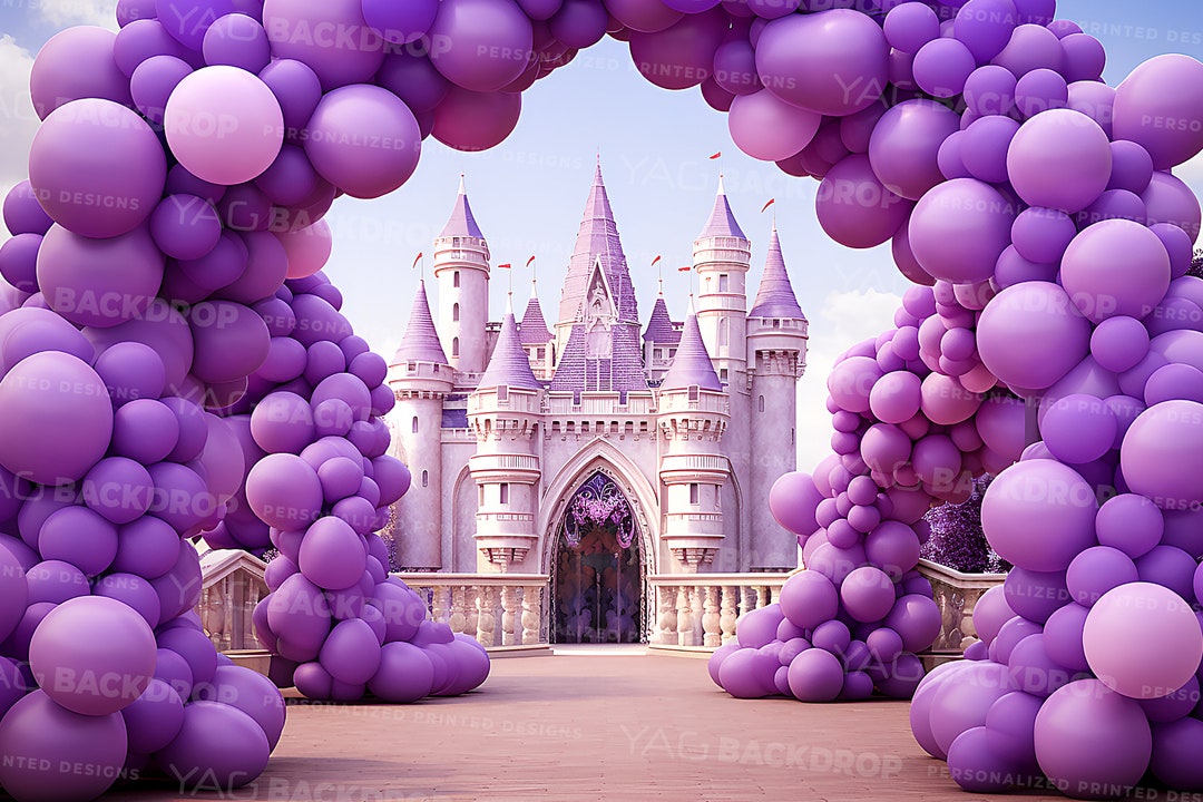Purple Balloons, Castle, Princess, Backdrop, 3D , Animated, Arch ...