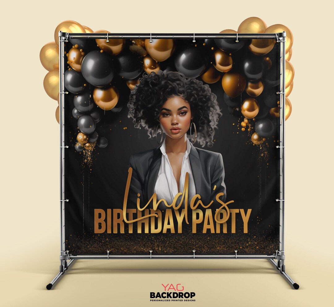 Luxury Gold Black Balloons Colors, Custom Name & Picture Birthday Party ...
