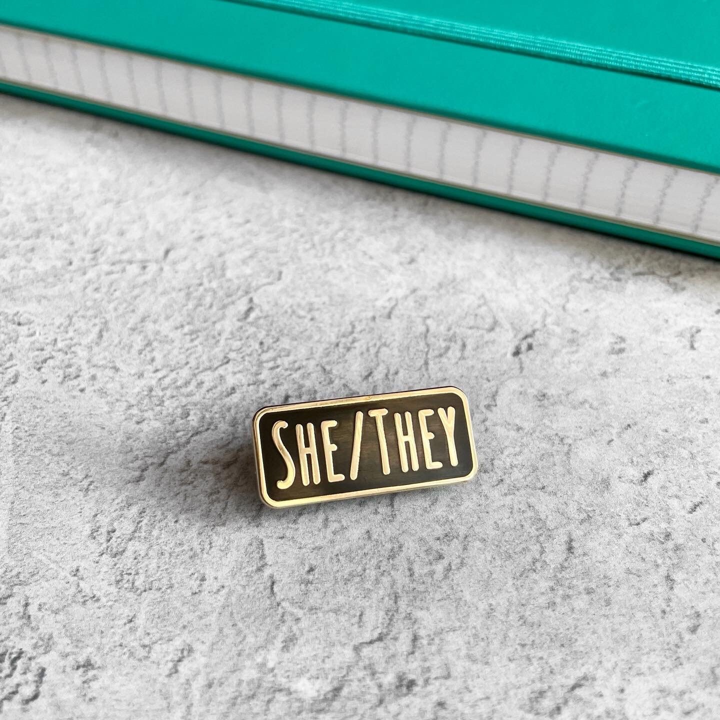 She/they Pronoun Hard Enamel Pin Badge Black and Gold or | Etsy UK