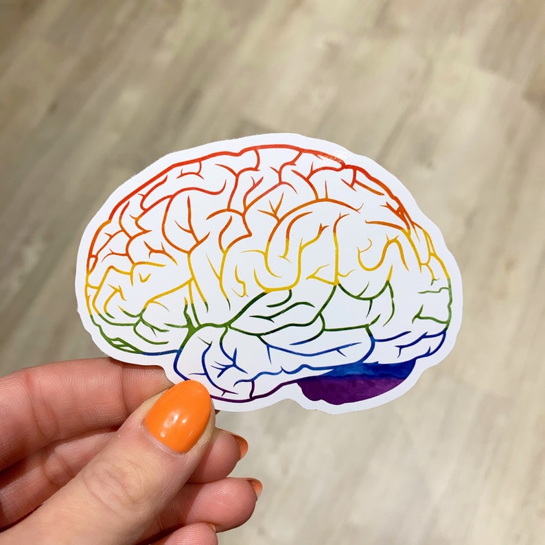 Rainbow Brain Sticker - Etsy