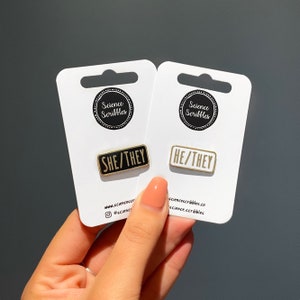 She/they Pronoun Hard Enamel Pin Badge Black and Gold or White and Gold ...