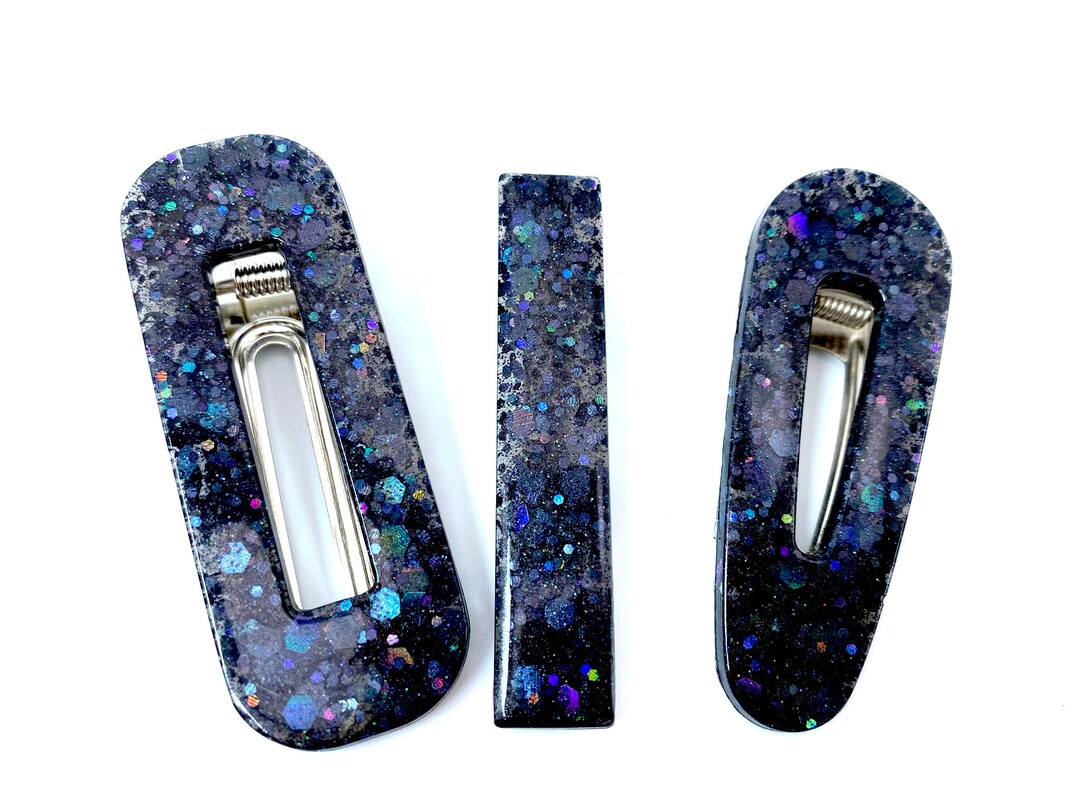 Black Sparkle Resin Hair Clip: Handmade Alligator Barrette, Gift Box - Etsy