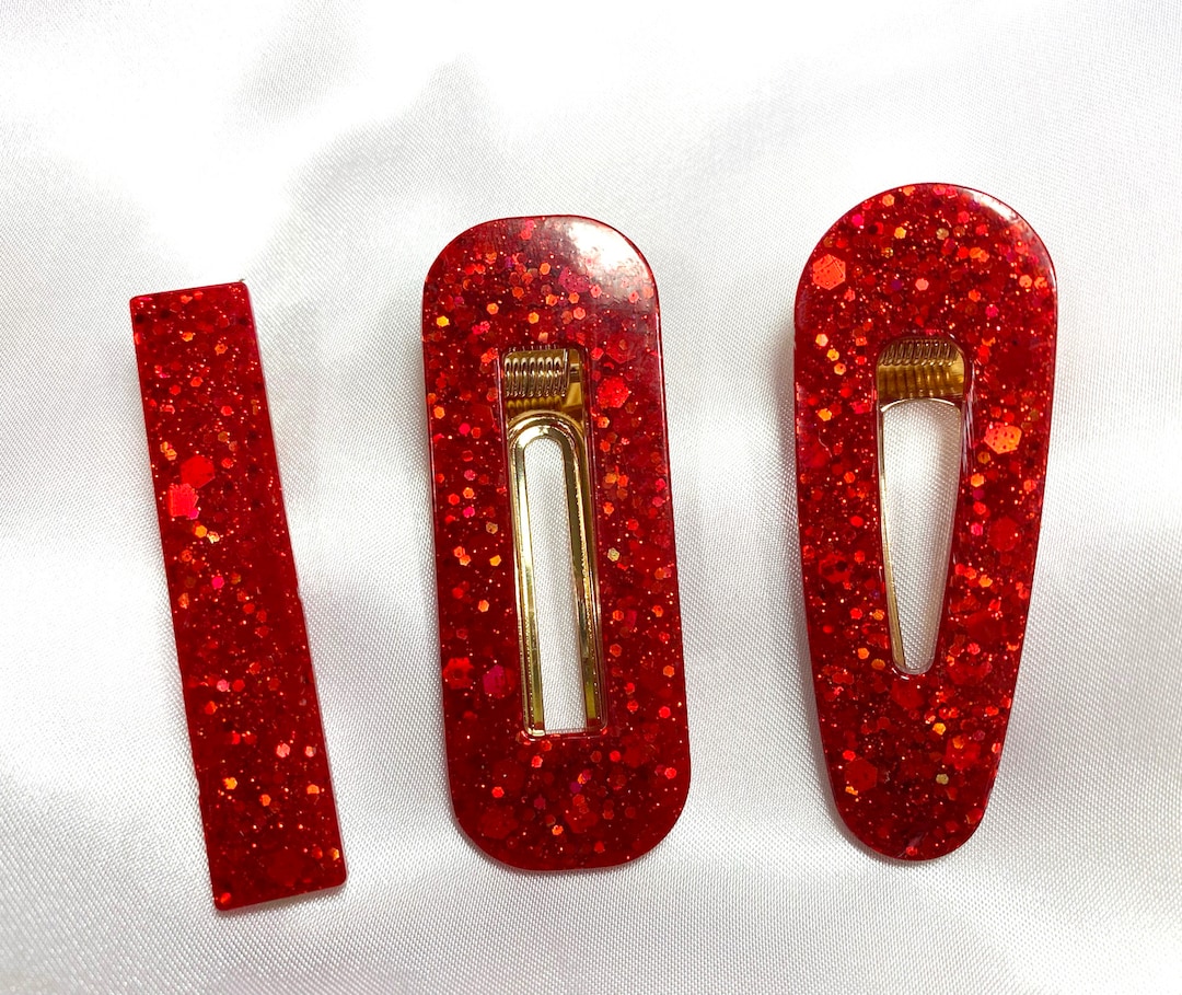 Red Sparkle Resin Hair Clip: Handmade Alligator Barrette - Etsy