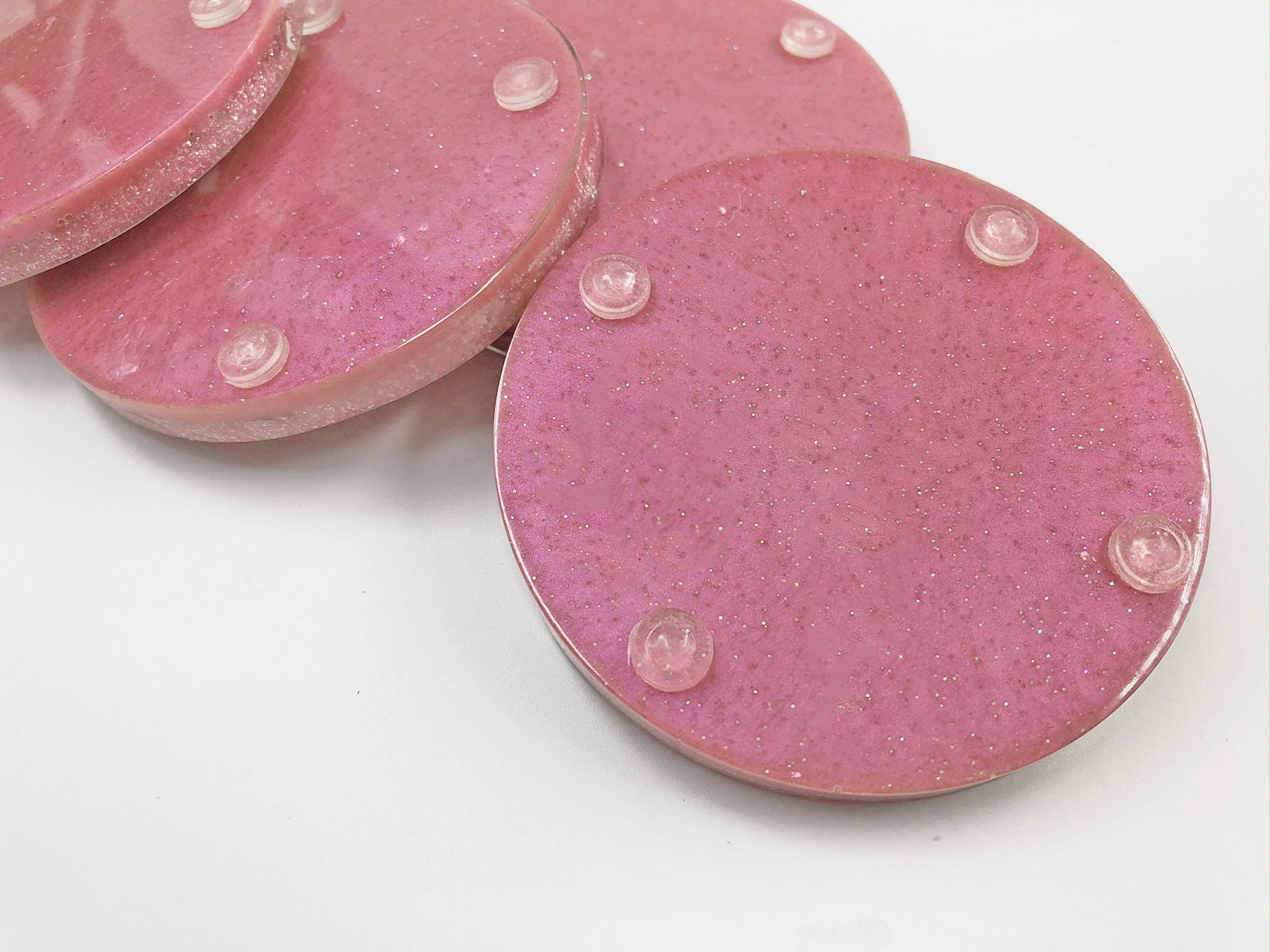 Rose Quartz Round Sparkle Resin Coasters - Etsy