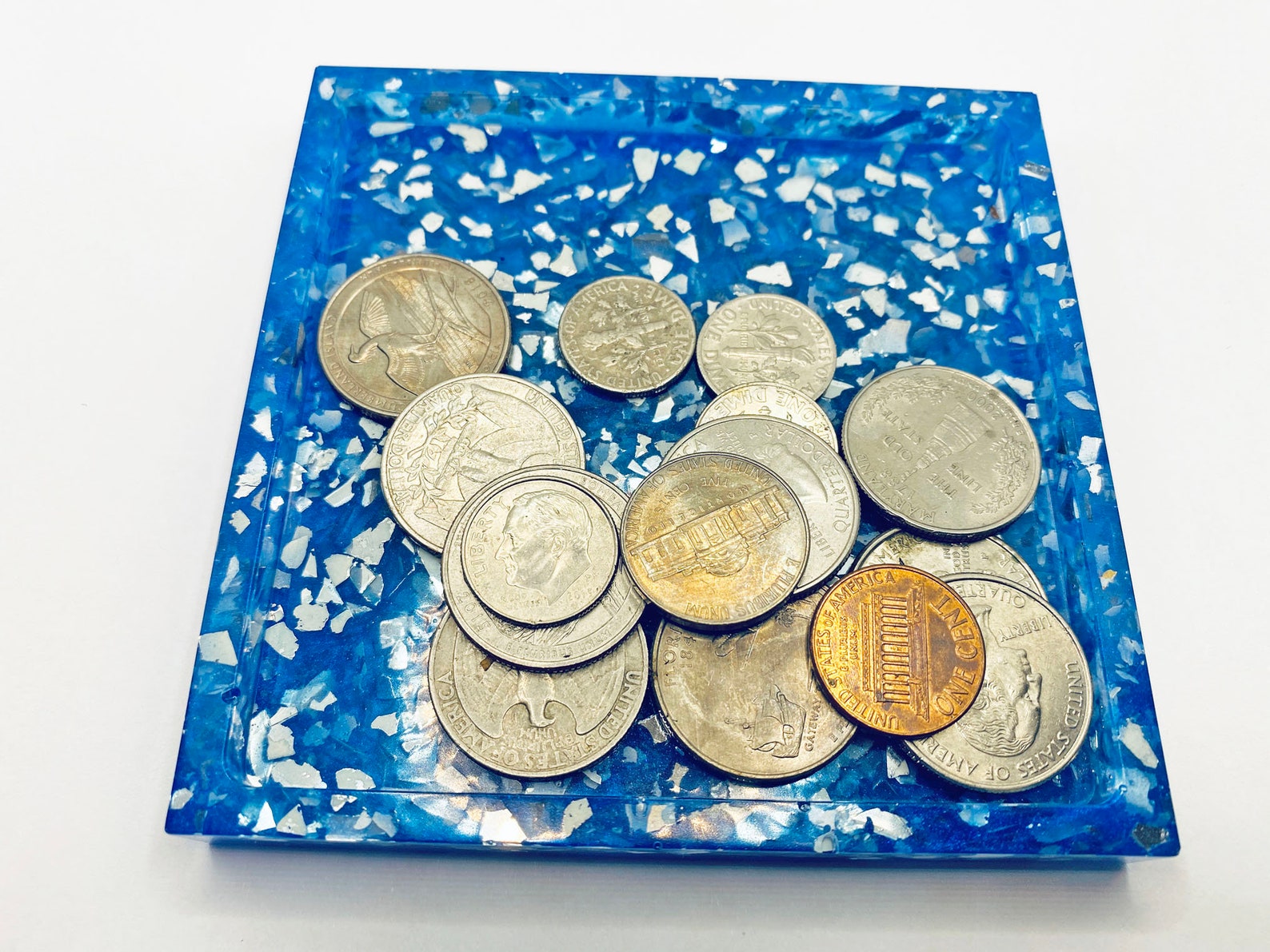 Blue Sparkle Resin Trinket Tray: Handmade Home Decor (4"x4") - Etsy