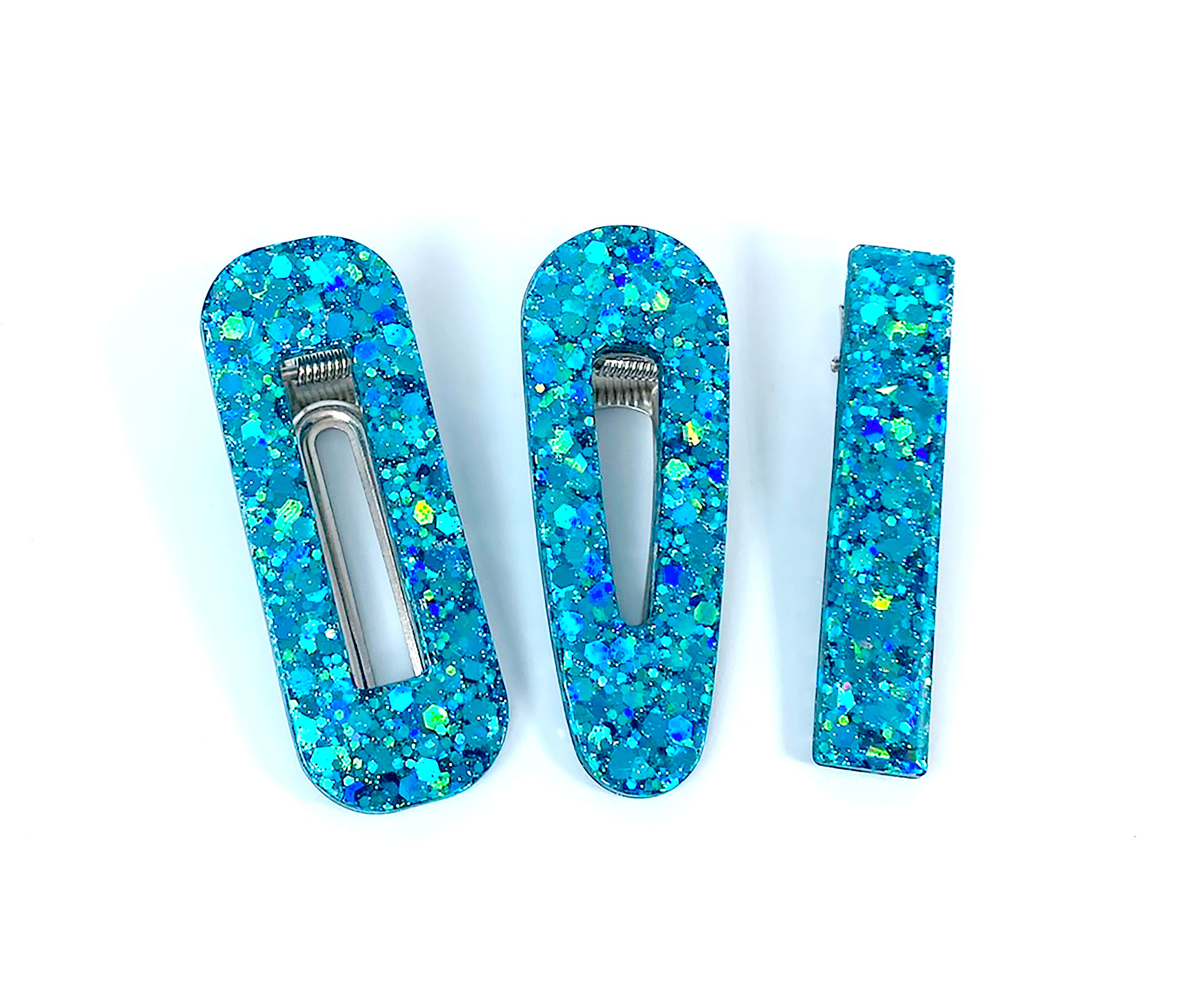 Peacock Blue Multi Color Handmade Hair Clips With Holographic - Etsy