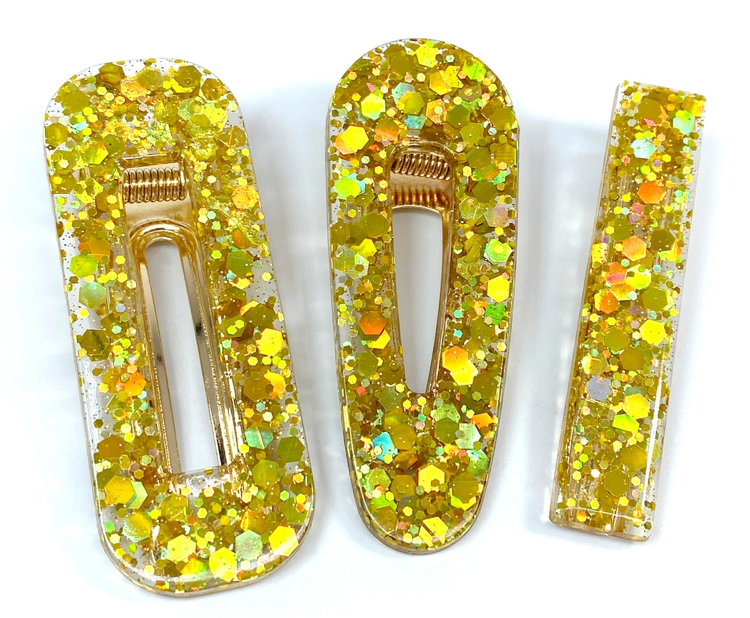 Handmade Gold Holographic Glitter Hair Clips: Festival Hair Accessory ...