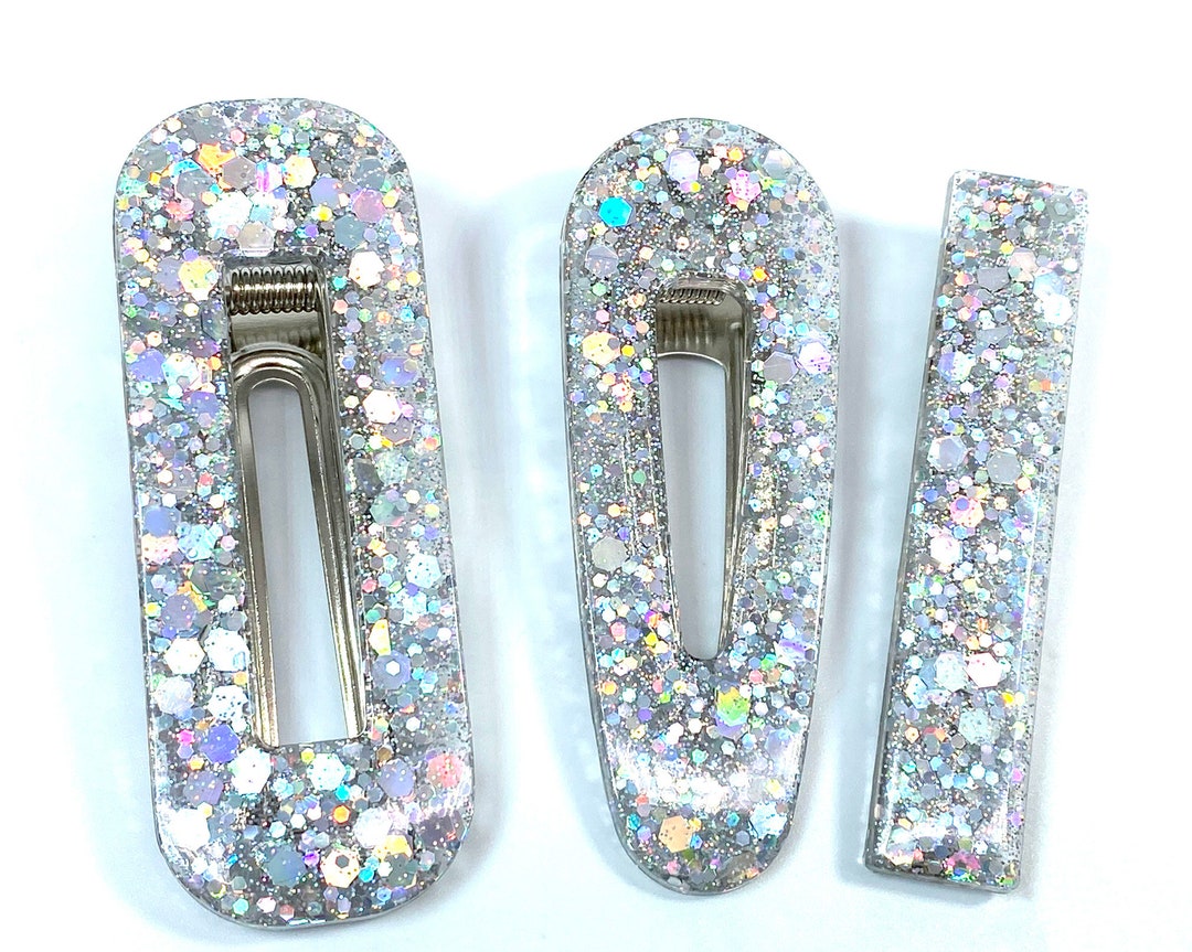 Handmade Silver Holographic Glitter Hair Clips: Festival Hair Accessory ...