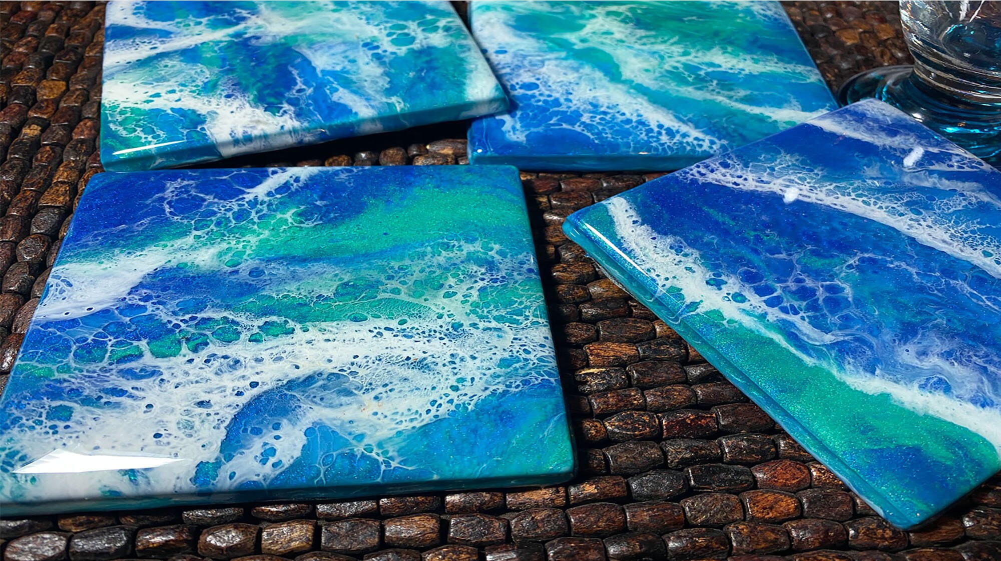 Blue Green Teal Turquoise Resin Ceramic Coasters Perfect | Etsy