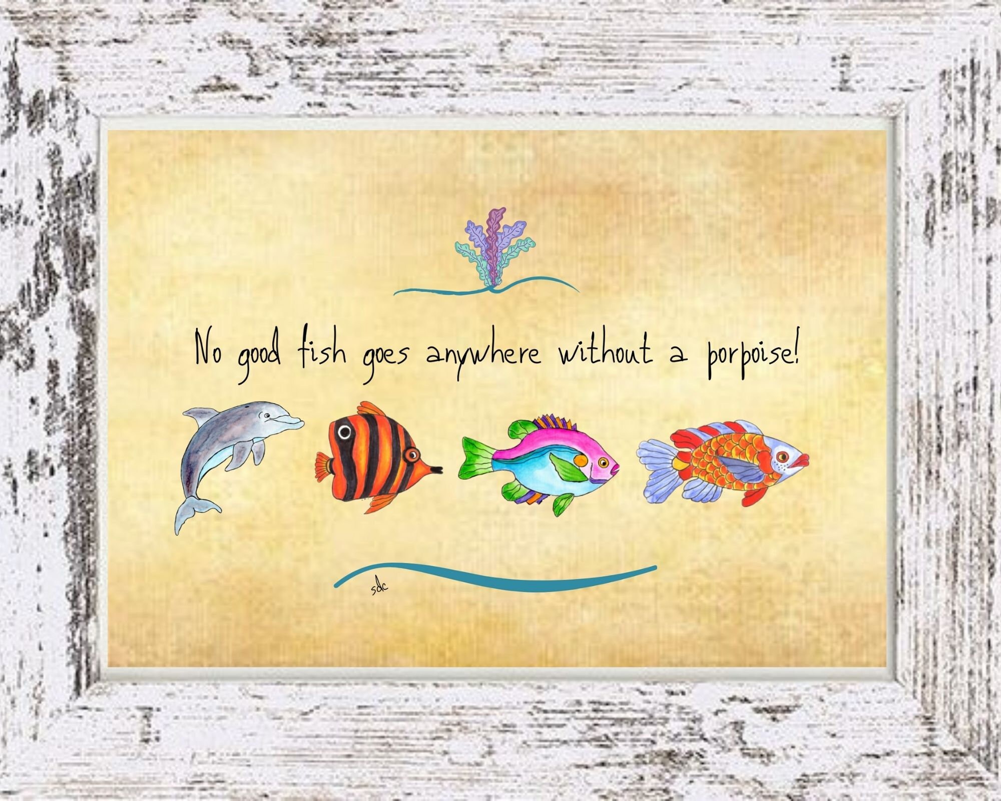 Fish & Porpoise Beach Salty Saying Framed Tropical Art - Etsy