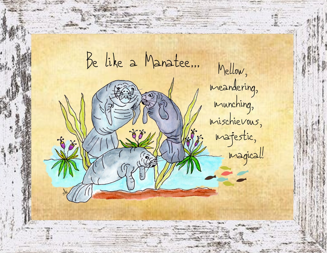 Manatee Coastal Art Print: Boho Tropical Decor, Watercolor Painting - Etsy