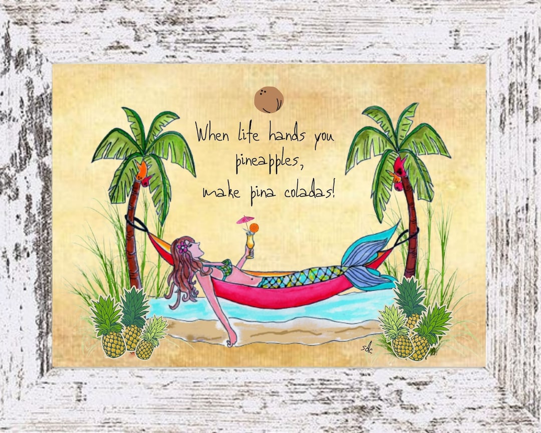 Pina Colada Mermaid Coastal Decor,pina Colada Mermaid Art Print,boho ...
