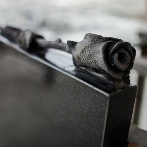 Gravestone With Single Rose, Carved of Black Granite, Carved Roses ...