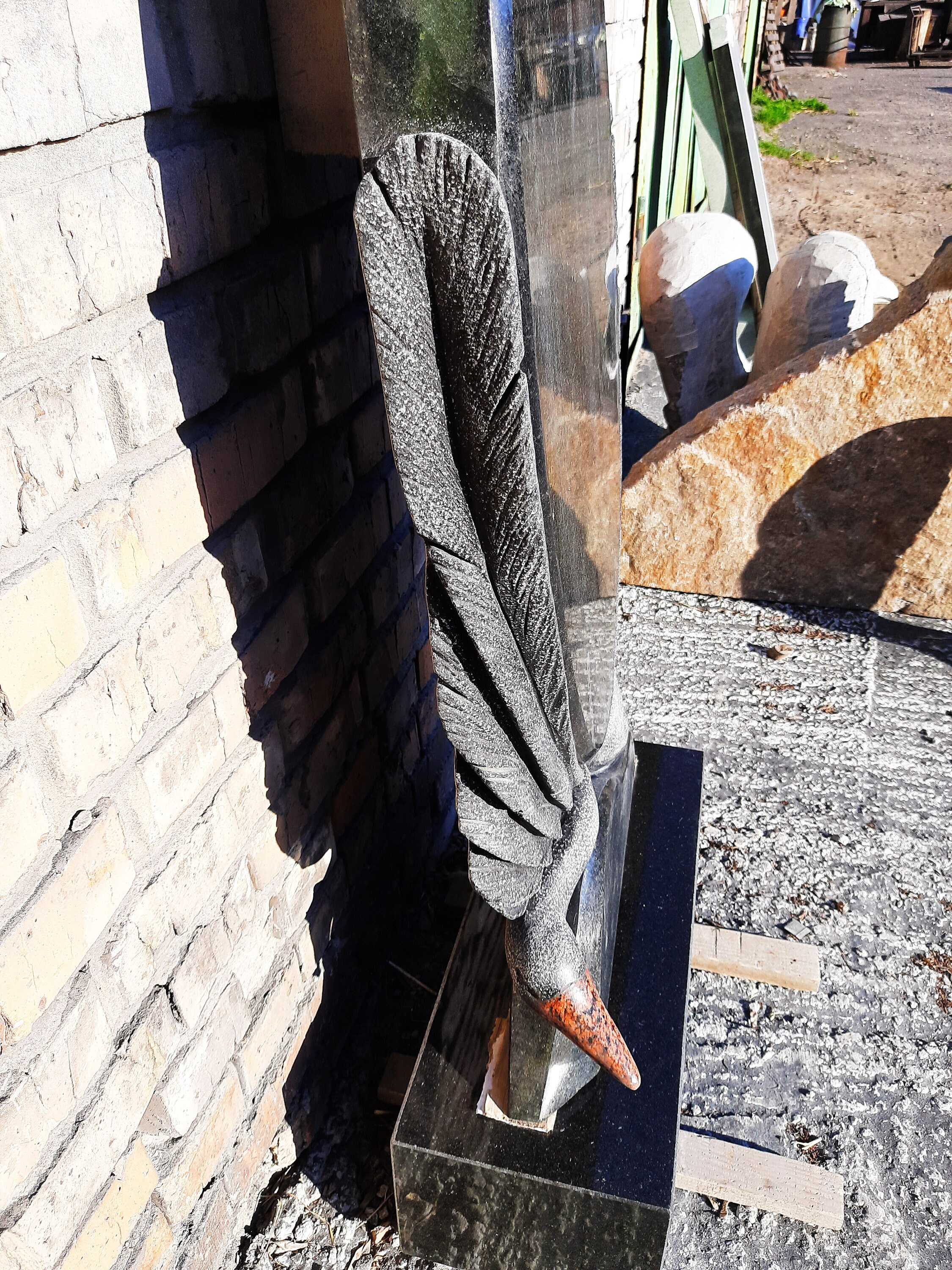 Headstone Carved of Black Granite Decorated With Swan, Affordable ...