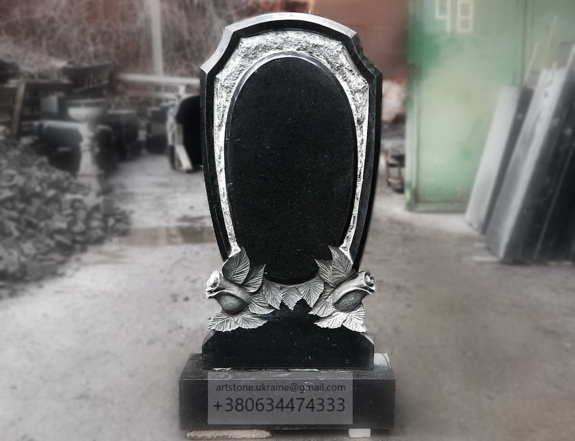 Carved Roses Headstone Made of Black Granite Grave Stone - Etsy