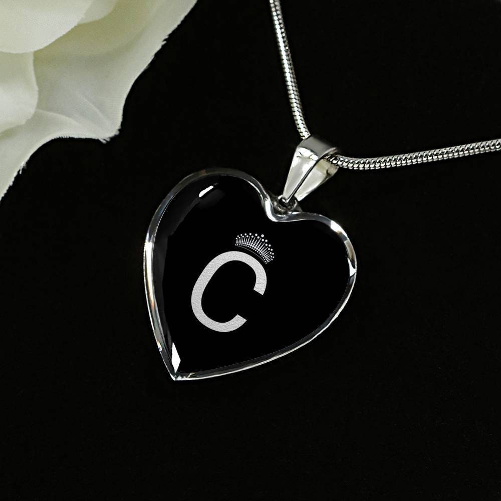 Crowned C Initial Silver Heart Pendant Necklace - Etsy