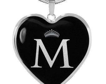 Crowned E Initial Silver Heart Pendant Necklace - Etsy