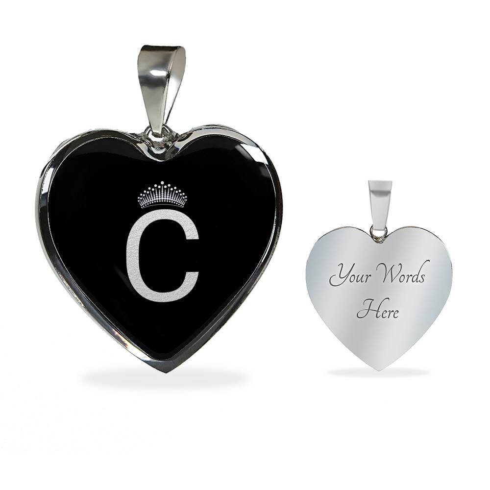 Crowned C Initial Silver Heart Pendant Necklace - Etsy