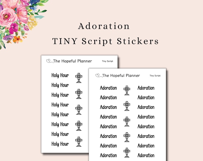 Adoration & Holy Hour Catholic Tiny Script Stickers - Catholic Sticker ...