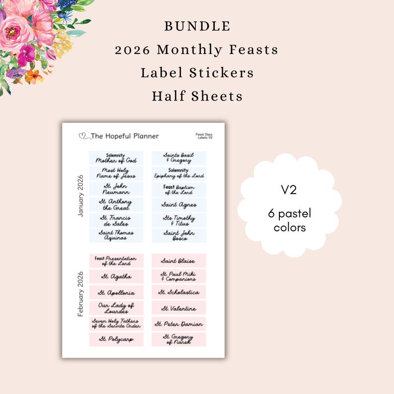 2026 BUNDLE Catholic Feast Day LABEL Stickers - Holy Day Liturgical ...