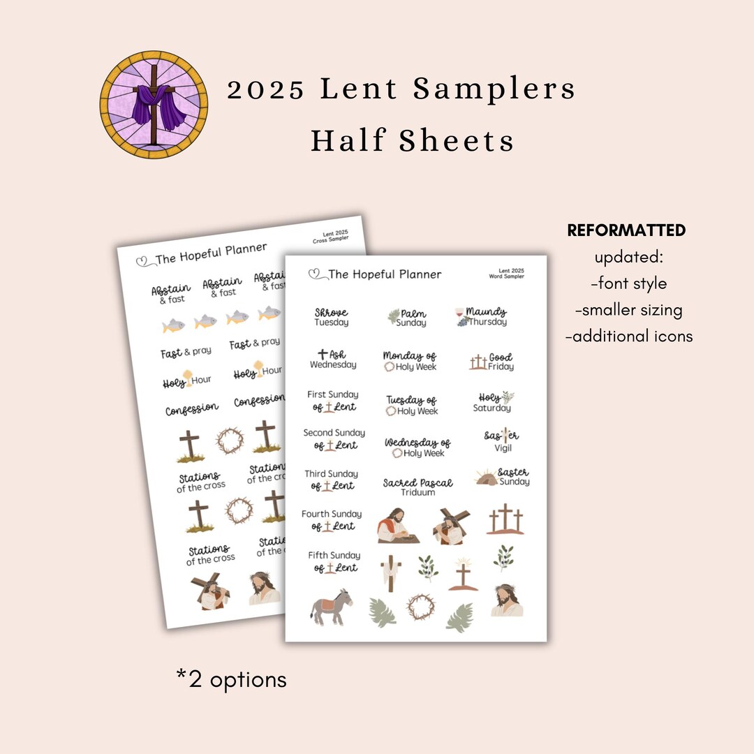 2025 Lent Planner Stickers: Christian Faith, Liturgical Sampler Sheets ...