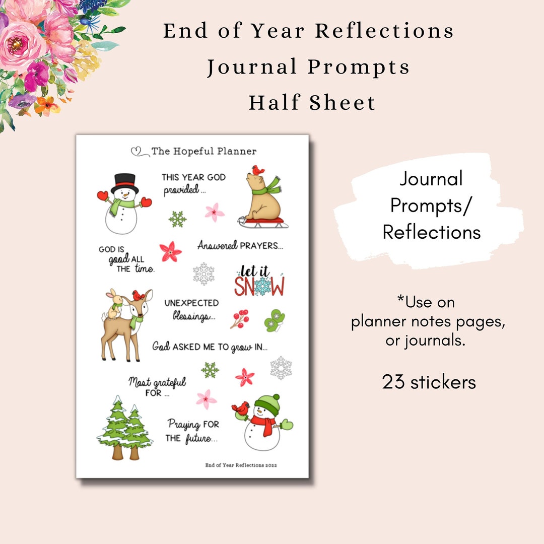 End of Year Reflection Sticker Sheet - Winter Theme Journal Prompt ...