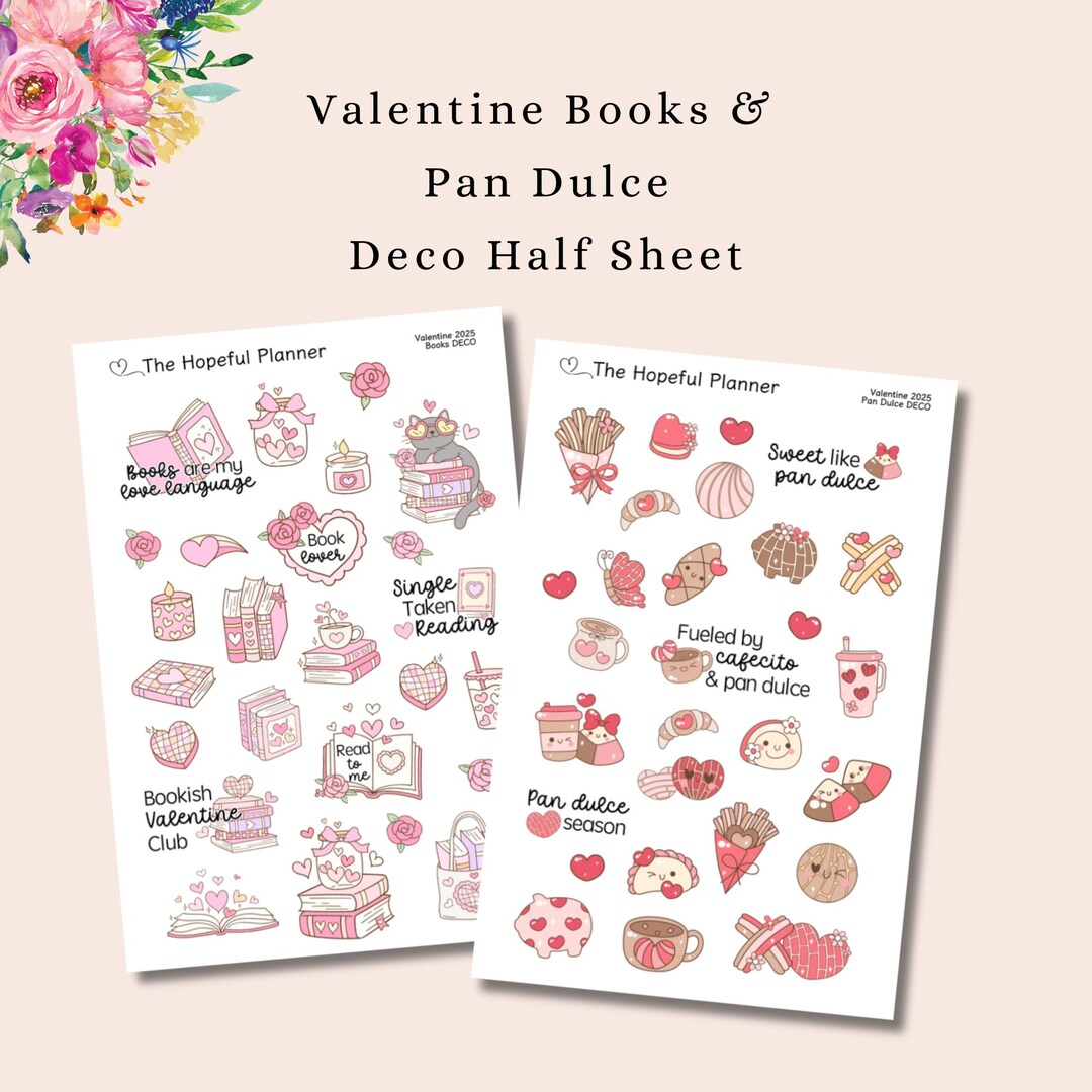 2025 Valentine Books & Pan Dulce Sticker Sheets - Cute Valentine Themed ...