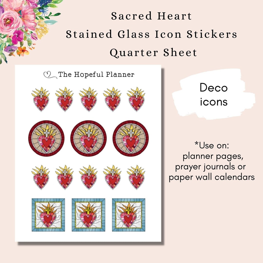 Sacred Heart of Jesus Stained Glass Icon Sticker Sheet - Catholic ...