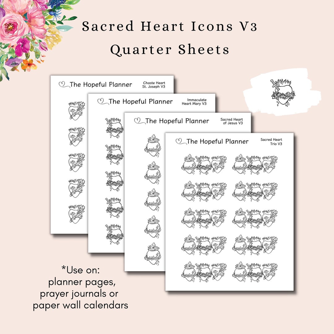 Sacred Heart Icons V3 Sticker Sheets - Catholic Prayer / Devotion ...