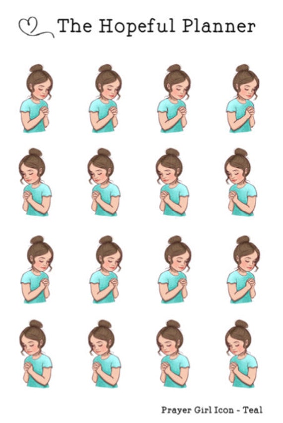 Prayer Girl Icon Christian Sticker Sheet Prayer Pose Girl in | Etsy