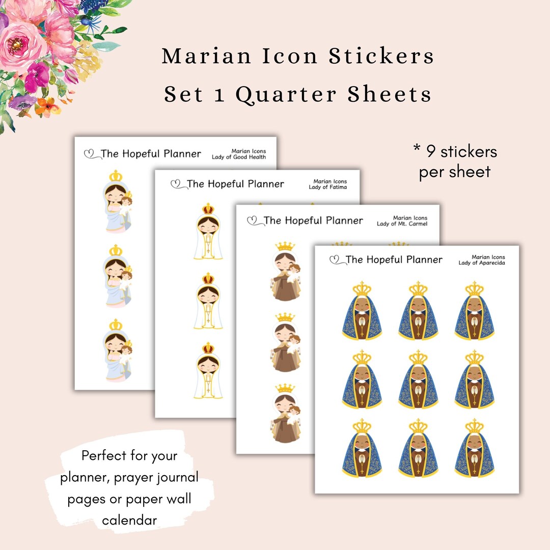 Marian Icon Stickers Set 1 -our Lady of Aparecida, Mt. Carmel, Fatima ...
