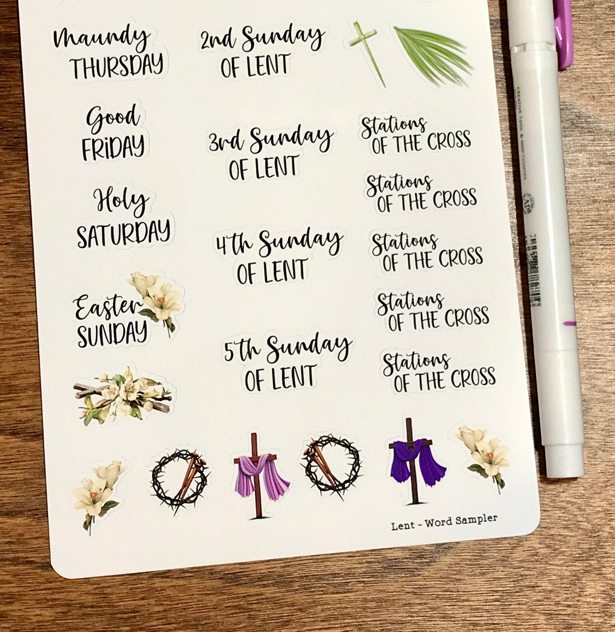 Lent Word Sampler Sticker Sheet V1 Liturgical Reminder - Etsy