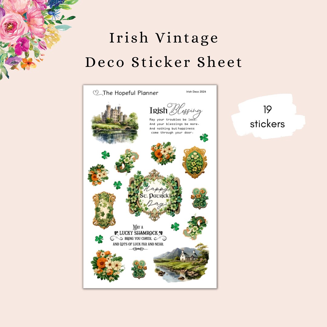 2024 Irish Vintage Deco Sticker Sheet - St. Patrick's Day Vintage ...