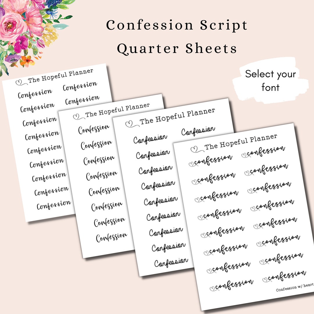 Confession Sticker Sheets Reconciliation Reminder Stickers Catholic ...