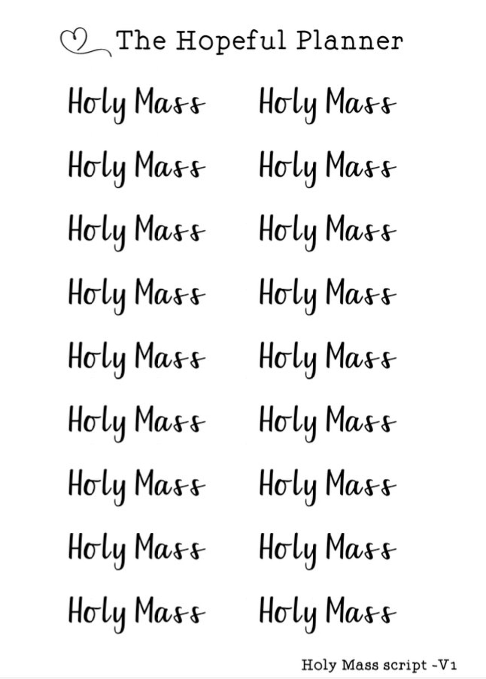 Holy Mass Script Stickers Catholic Sticker Sheets for - Etsy