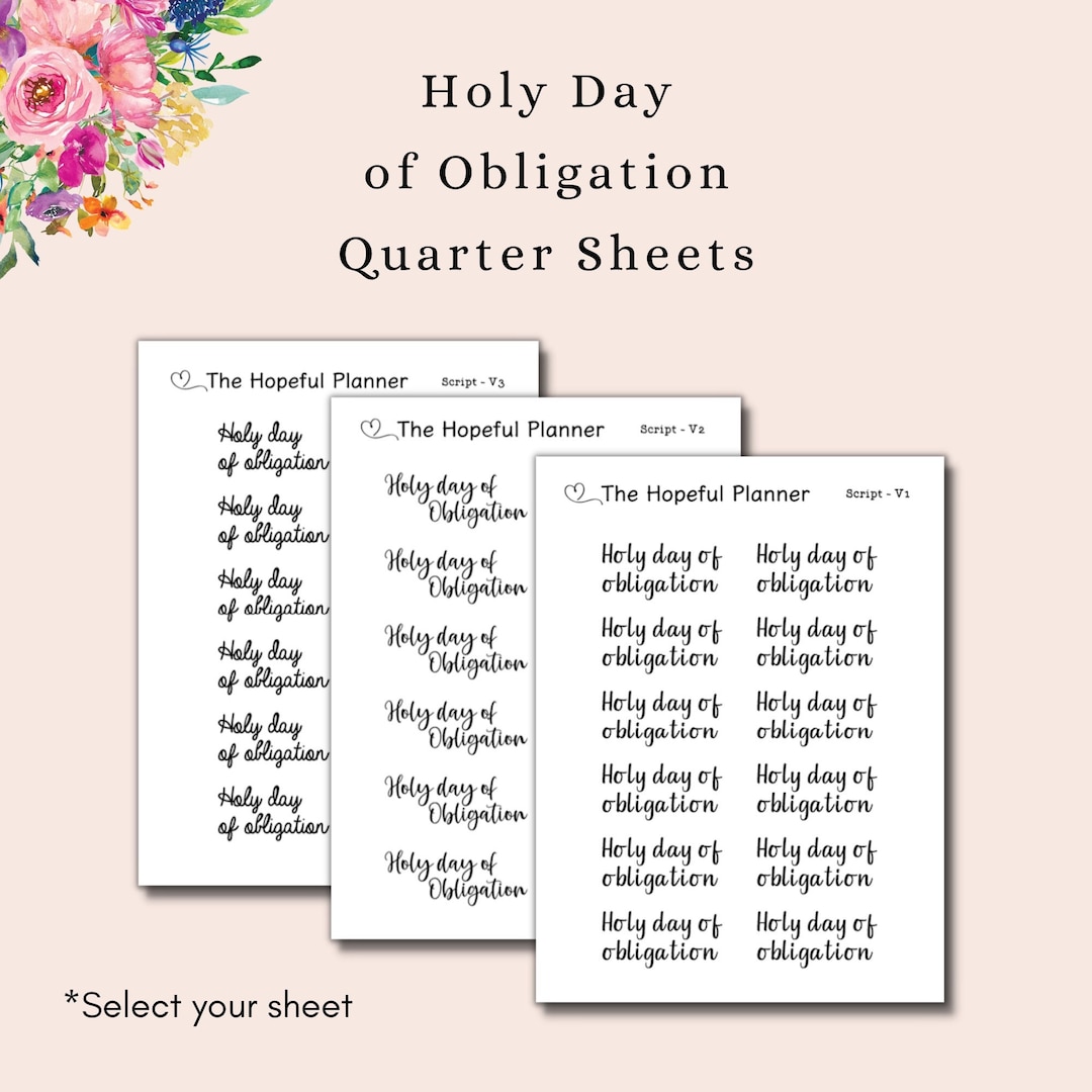 Holy Day of Obligation Sticker Sheets - Holy Day Reminder Stickers for ...