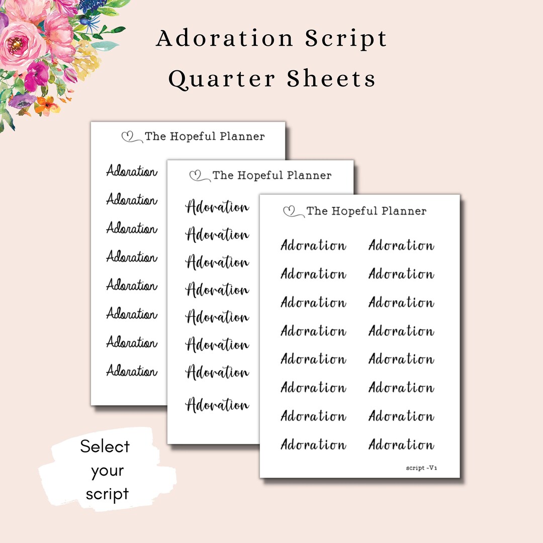 Adoration Script Stickers - Catholic Devotion / Prayer Sticker Sheet ...