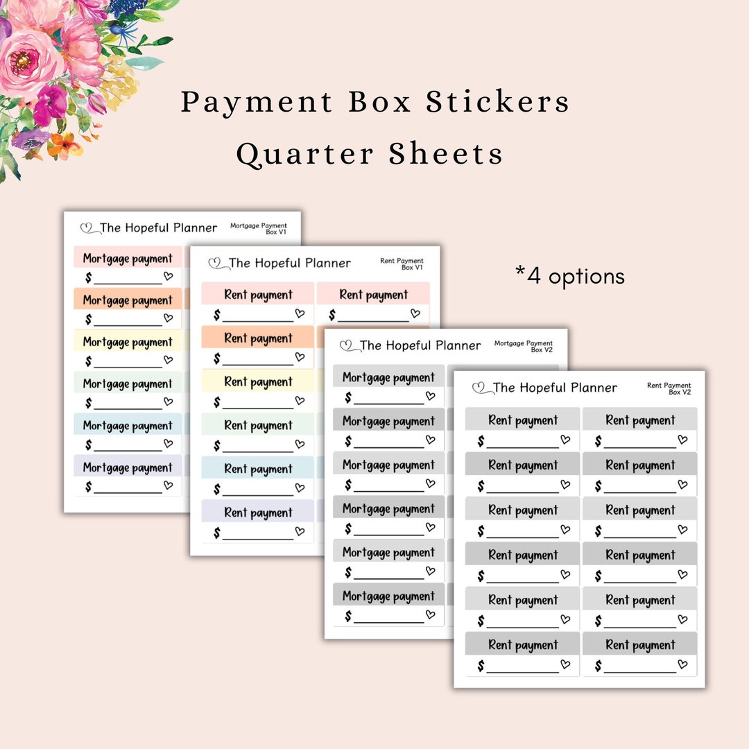 Mortgage and Rent Payment Sticker Sheets- Payment Box Planner Stickers ...