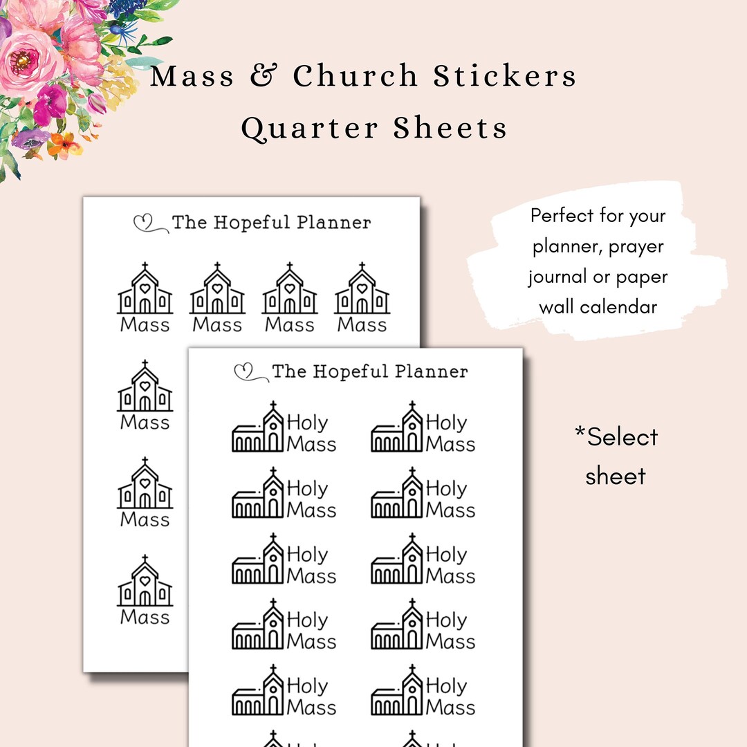Mass and Church Icon Stickers - Catholic Sticker Sheets for Planners ...