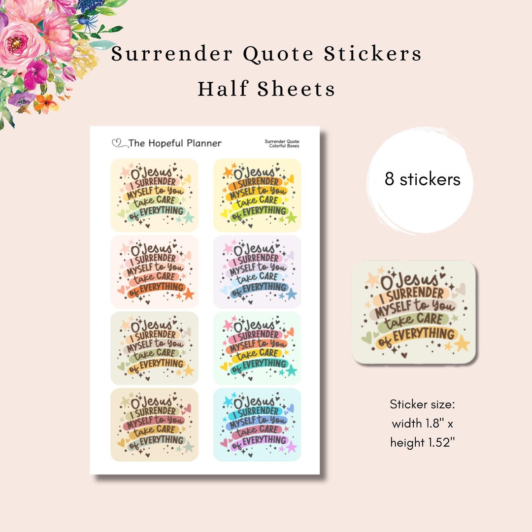 Surrender Quote Sticker Sheet - Cute Jesus Surrender Stickers - Planner ...