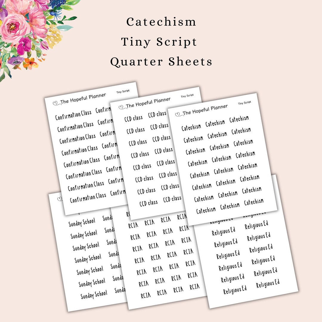 Catechism TINY Script Sticker Sheets - CCD Class, Confirmation Class ...