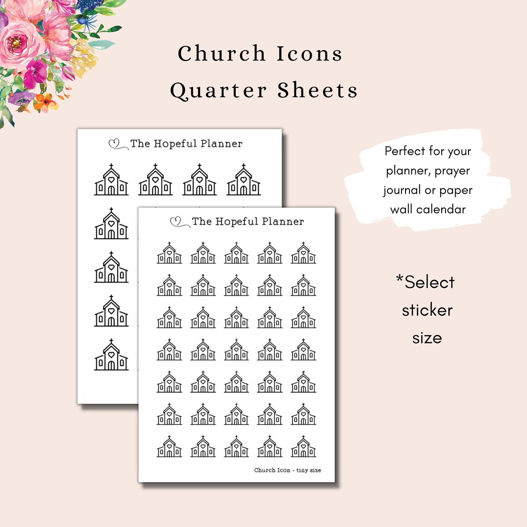 Church Icon Sticker Sheets Small Church Reminder Stickers for Planners ...