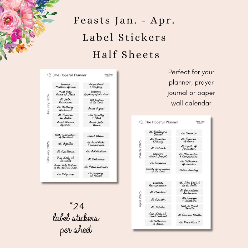 2026 BUNDLE Catholic Feast Day LABEL Stickers - Holy Day Liturgical ...