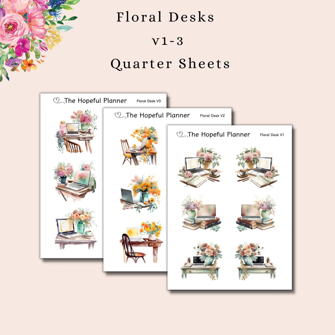 Floral Desk Sticker Sheets - Decorative Work Reminder Stickers for ...