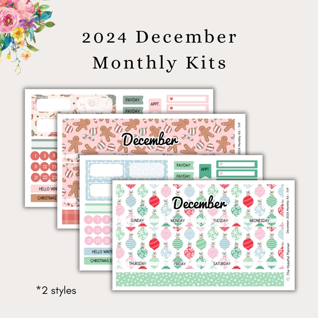 2024 DECEMBER Monthly View Sticker Kits Seasonal Themed Month Stickers ...