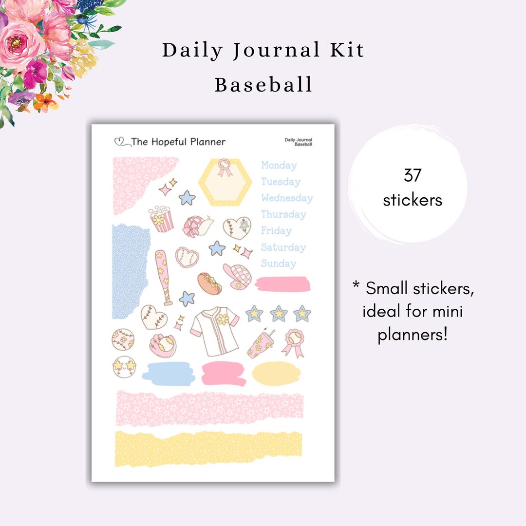 Baseball Daily Journal Sticker Kit - Cute Spring Baseball Themed Daily ...