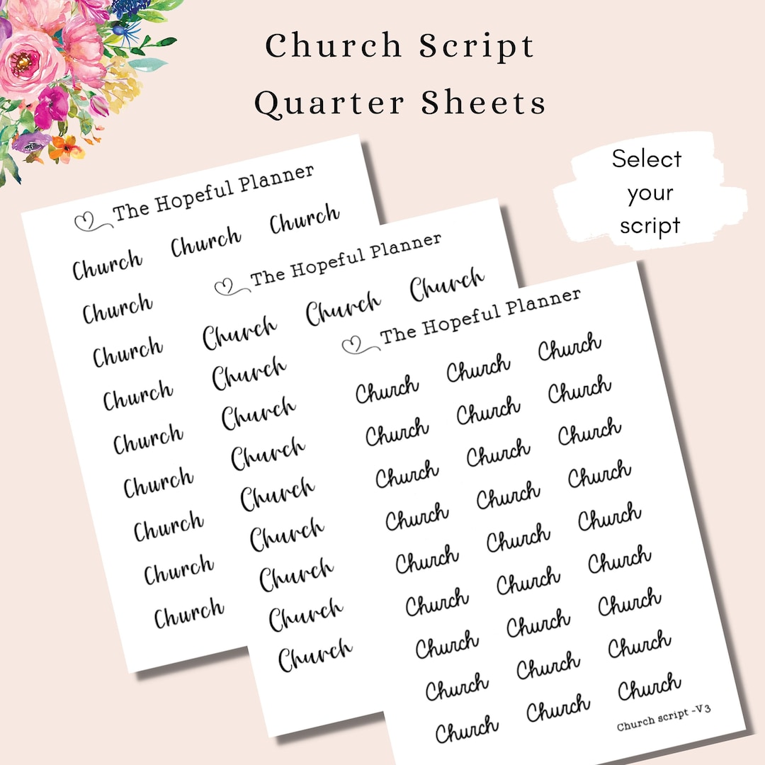 Church Script Stickers - Christian Planner Sticker Sheets for Planners ...