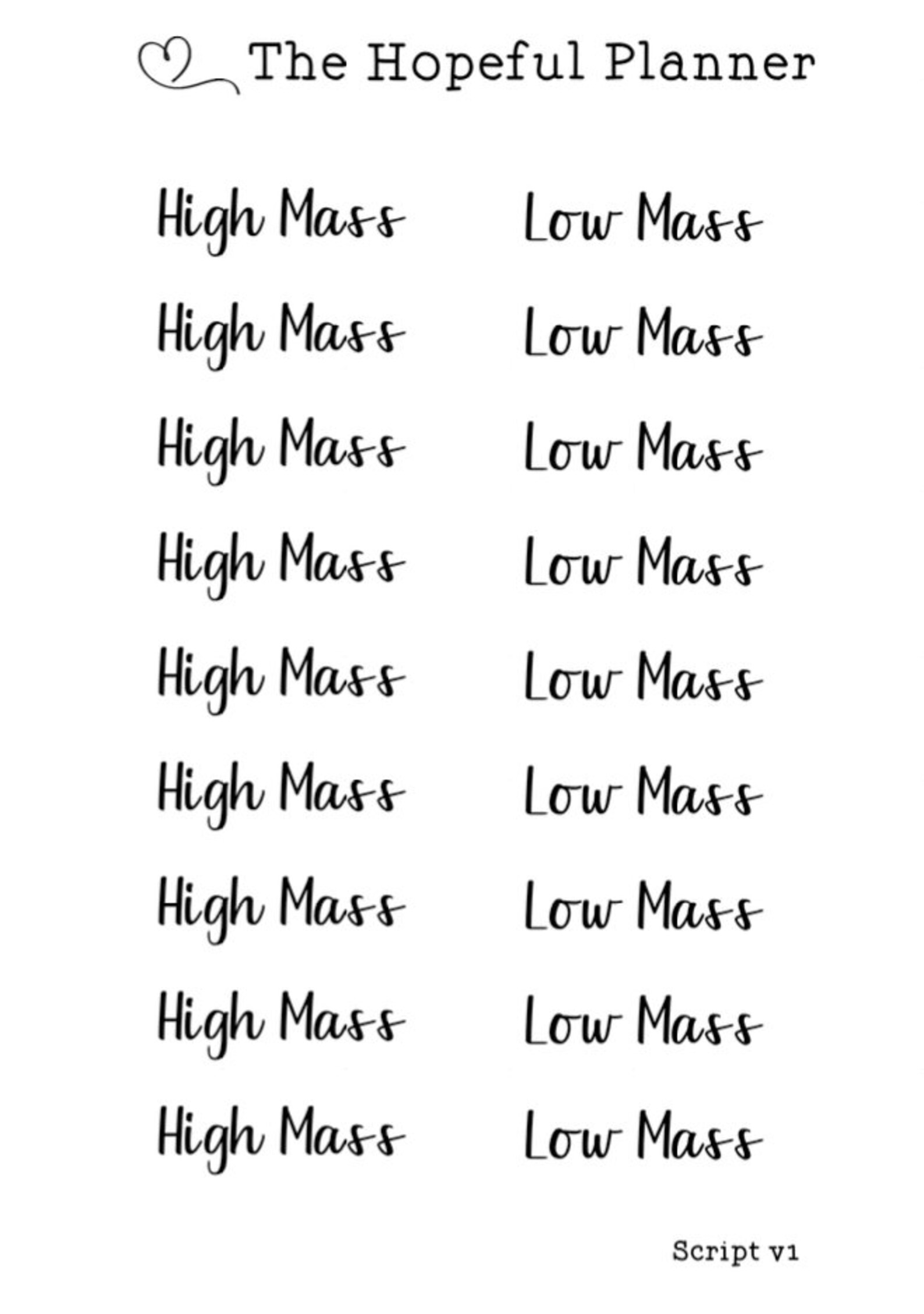 High Mass / Low Mass Script Stickers Traditional Catholic - Etsy