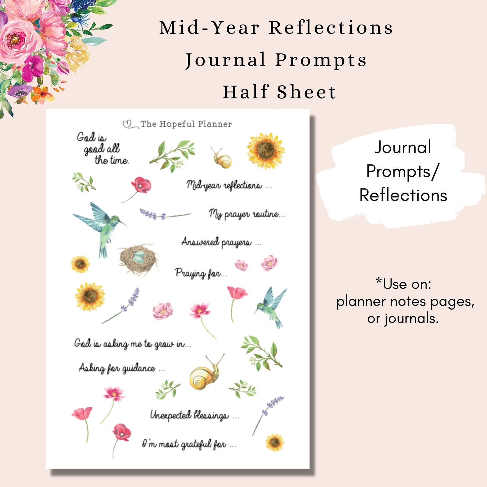 Mid Year Reflections - Spiritual Journal Prompts and Floral Decorative ...